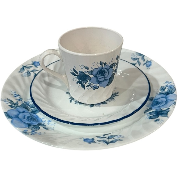 Corelle | Dining | Vintage Corelle Blue Velvet Blue Rose Set | Poshmark